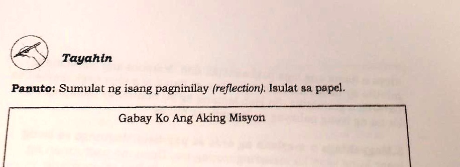 SOLVED: TayahinPanuto: Sumulat ng isang pagninilay (reflection). Isulat sa papel.Gabay Ko Ang ...