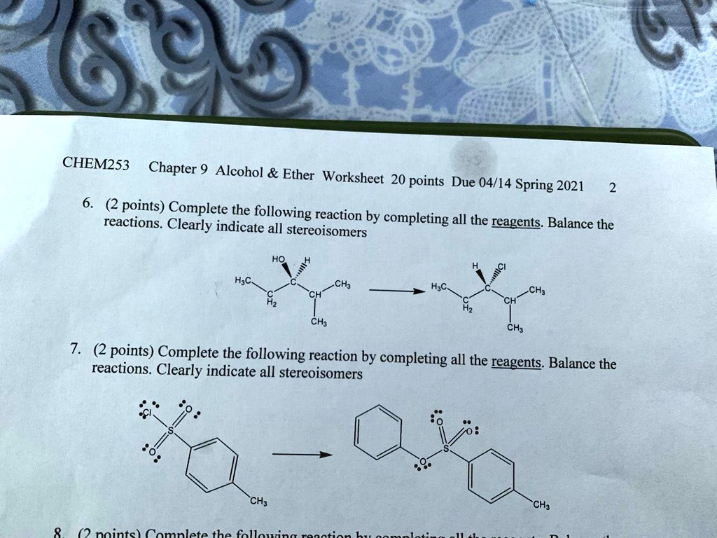a chem253 chapter alcohol ether worksheet 20 points due 0414 spring ...