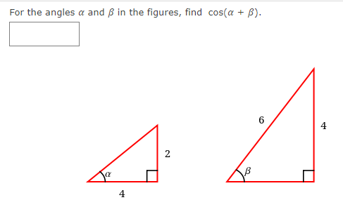 For the angles α and β in the figures, find cos (α+β).