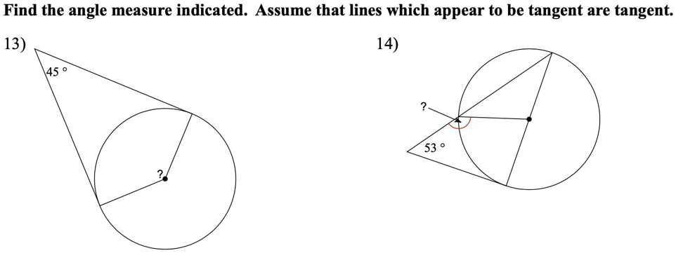 SOLVED: "Find the angle measure indicated. Assume that lines which appear to be tangent are ...