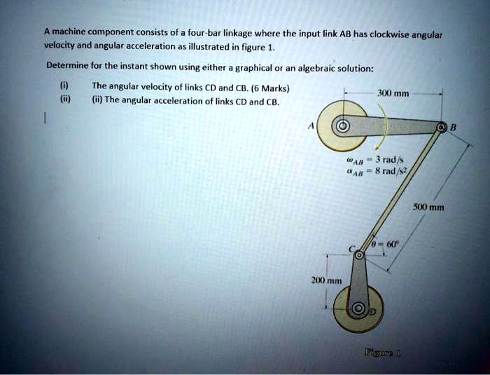 SOLVED: A machine component consists of a four-bar linkage where the input link AB has clockwise ...