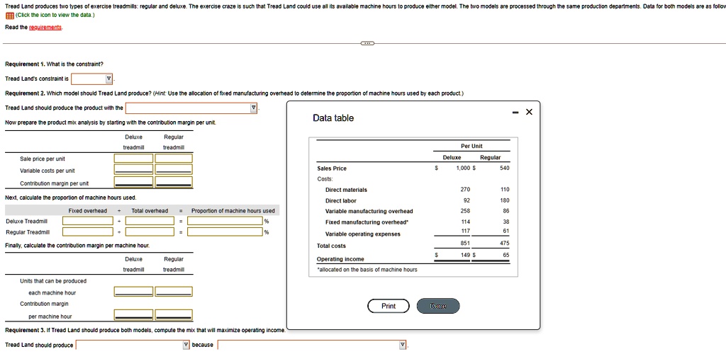 SOLVED: Tread Land produces two types of exercise treadmills: regular ...