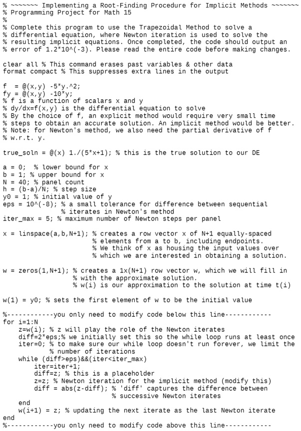 SOLVED: Implementing Root-Finding Procedure for Implicit Methods Programming Project for Math ...