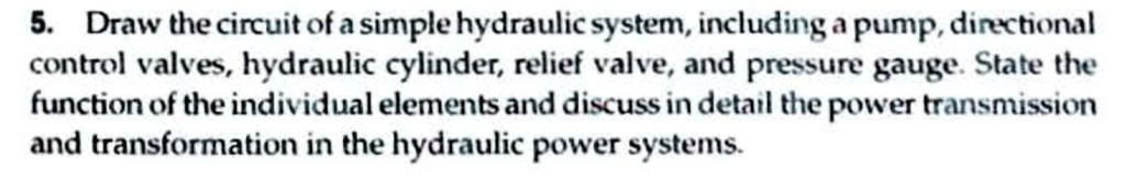 5. Draw the circuit of a simple hydraulic system, including a pump ...
