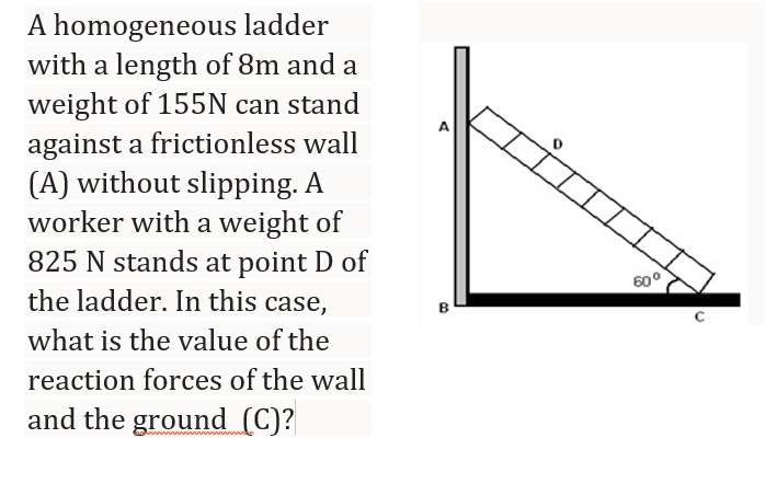 SOLVED: A homogeneous ladder with a length of 8m and a weight of 155N ...
