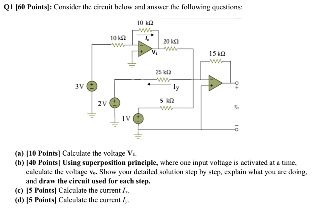 SOLVED: (a) [10 Points] Calculate the voltage V1. (b) [40 Points] Using superposition principle ...