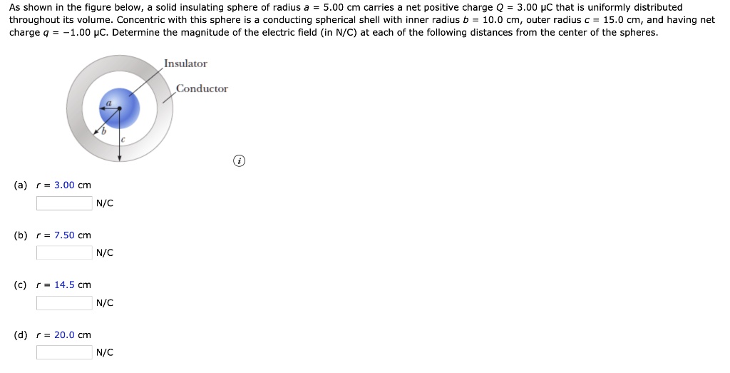 SOLVED: As shawn In the figure below; solid insulating sphere of radius 5.00 cm carries net ...