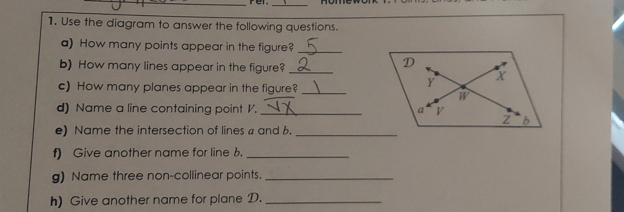 1. Use the diagram to answer the following questions. a) How many points appear in the figure? 5 ...