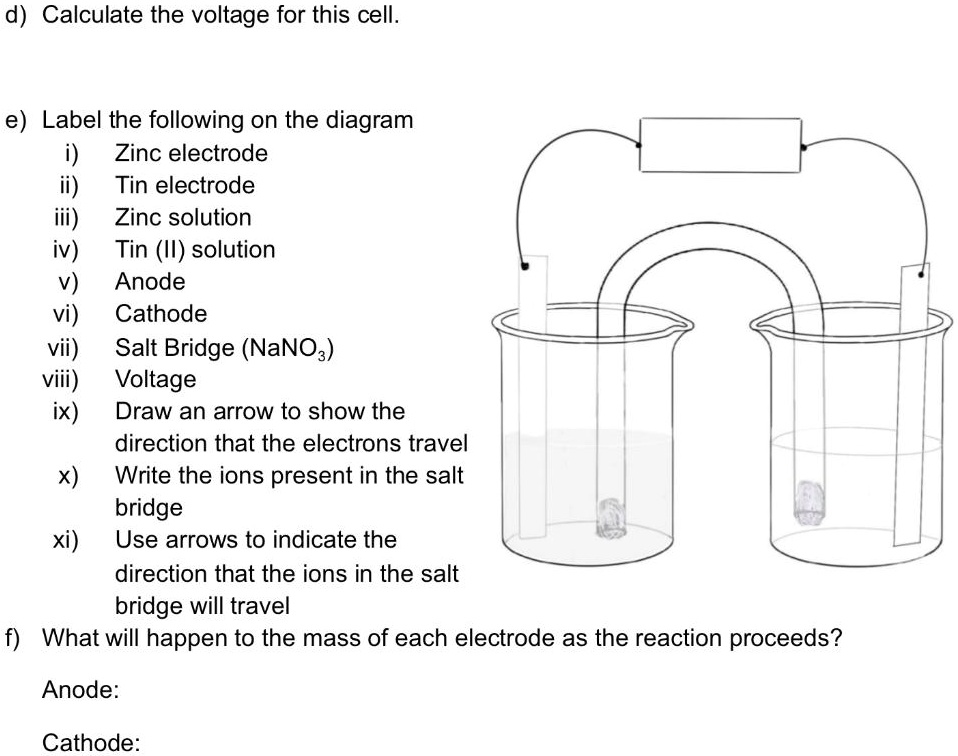 SOLVED:d) Calculate the voltage for this cell_ e) Label the following on the diagram i) Zinc ...