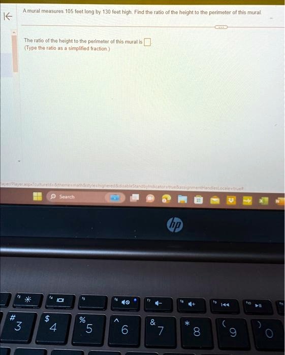 SOLVED: A mural measures 105 feet long by 130 feet high.Find the ratio ...