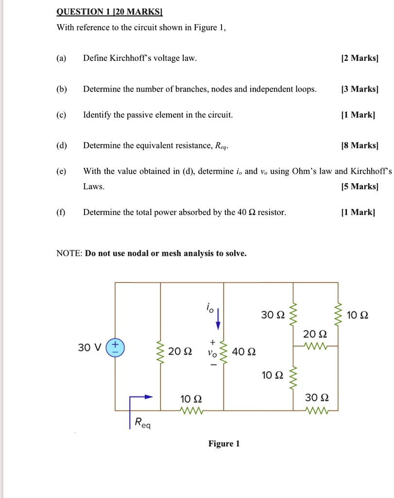 question 1 20 marks with reference to the circuit shown in figure 1 a ...