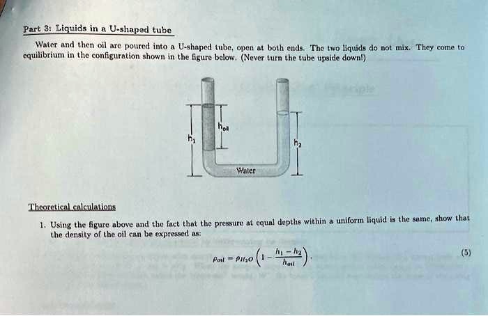part 3liguids in a u shaped tube equilibrium in the configuration shown ...