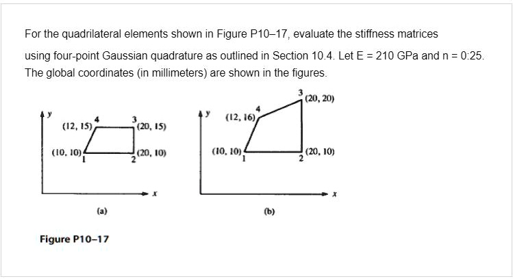 SOLVED: For the quadrilateral elements shown in Figure P10-17, evaluate the stiffness matrices ...