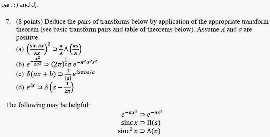 [GET ANSWER] part c) and d). 7. (8 points) Deduce the pairs of ...