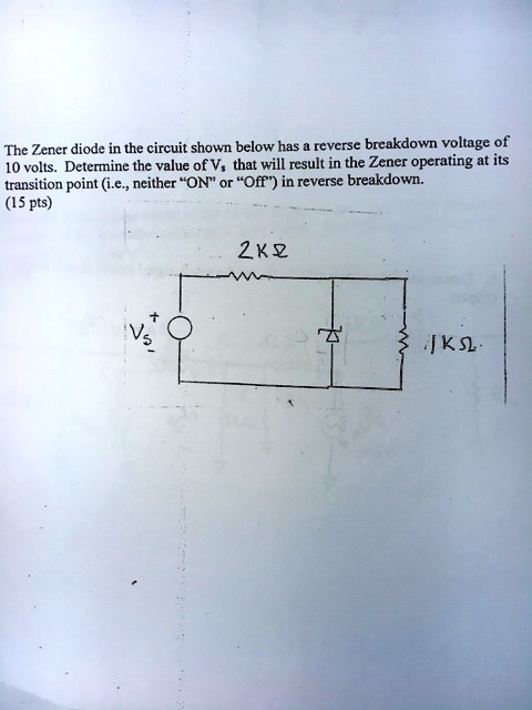 SOLVED: The Zener diode in the circuit shown below has a reverse breakdown voltage of 10 volts ...