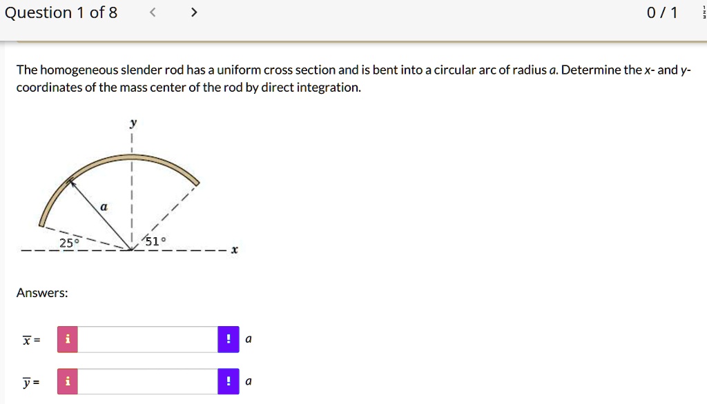 question 1 of 8 the homogeneous slender rod has a uniform cross section ...