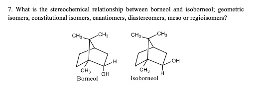 SOLVED: What is the stereoisomeric relationship between borneol and ...