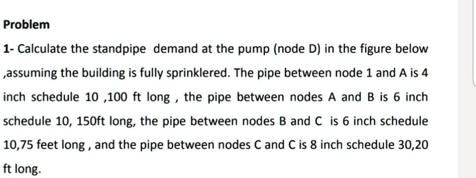 SOLVED: Calculate the standpipe demand at the pump (node D) in the figure below, assuming the ...