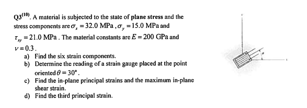 SOLVED: Q3(10). A material is subjected to the state of plane stress and the stress components ...
