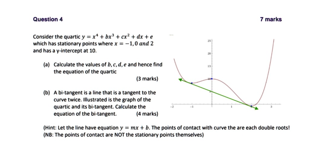 SOLVED: Consider the quartic y = x^4 + bx^3 + cx^2 + dx + e which has ...
