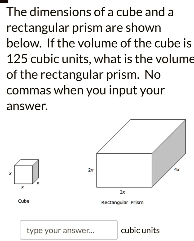SOLVED: The dimensions of a cube anda rectangular prism are shown below. If the volume of the ...