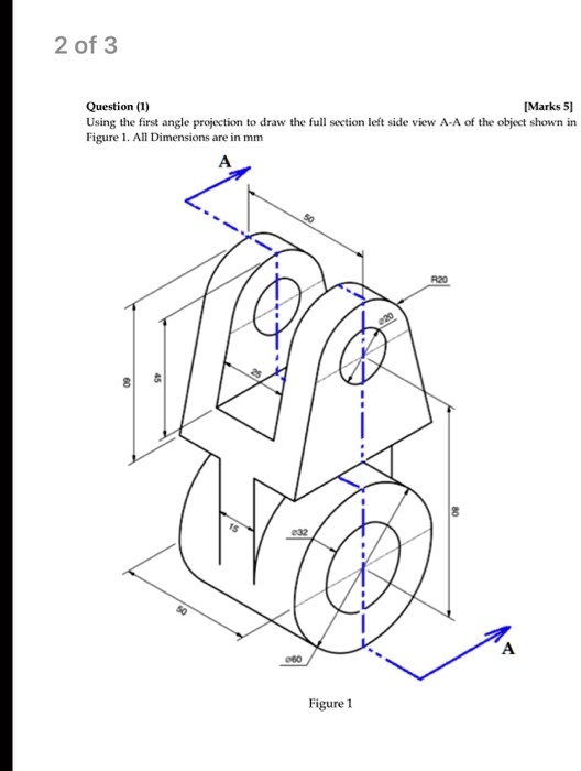 SOLVED: Using the first angle projection to draw the full section left ...