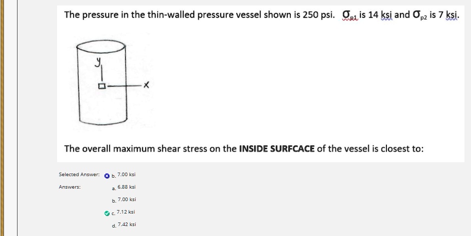SOLVED: The pressure in the thin-walled pressure vessel shown is 250 ...