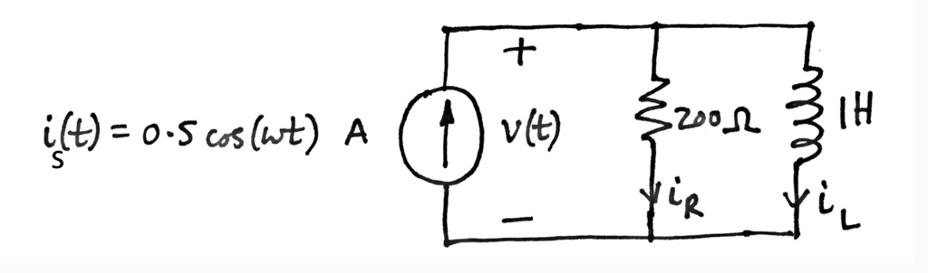 SOLVED: a) Write the input current as a phasor: The current is = 0.5cos(100t) amps b) Calculate ...