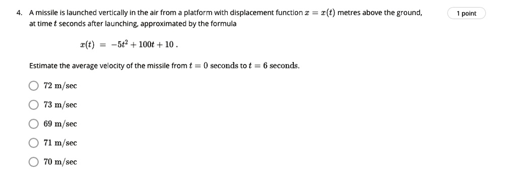 SOLVED: A missile is launched vertically in the air from platform with ...
