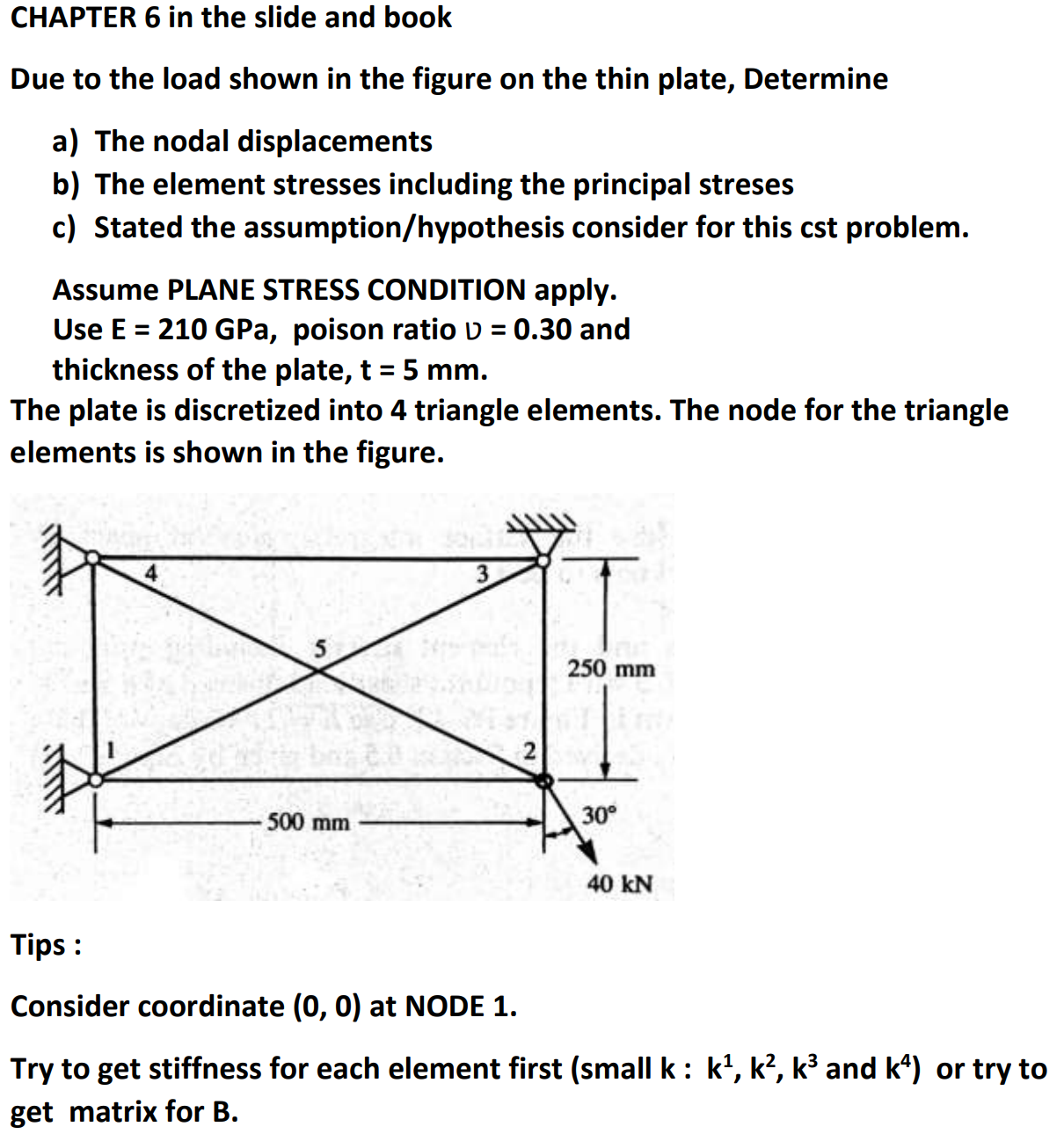 CHAPTER 6 in the slide and book Due to the load shown in the figure on the thin plate, Determine ...