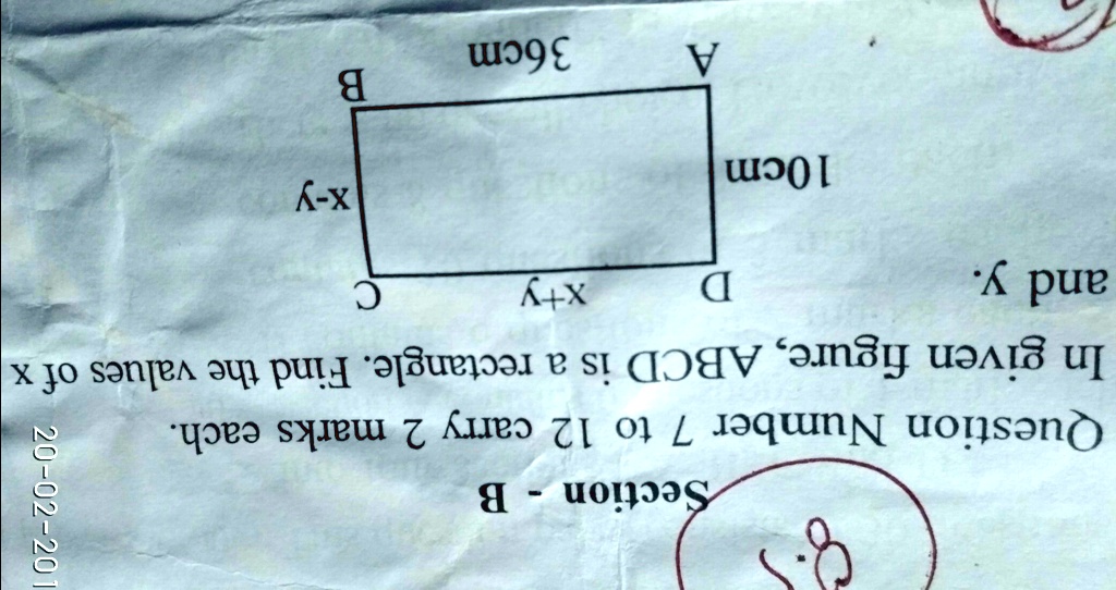SOLVED: 'in given figure, ABCD is a rectangle. find the value of x and y'