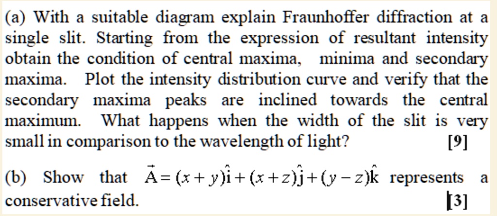 A With A Suitable Diagram Explain Fraunhoffer Diffraction At A Single Slit Starting From The