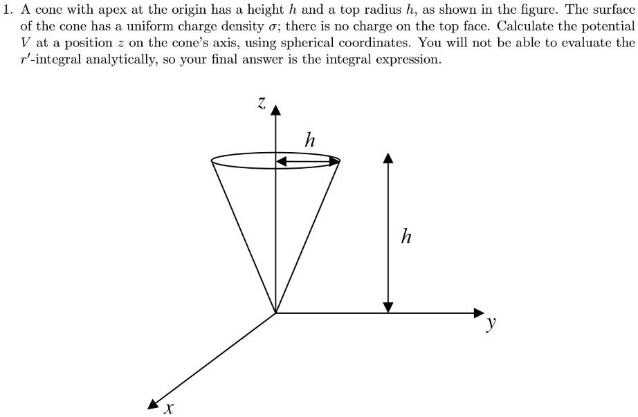 1. A cone with apex at the origin has a height h and a top radius h, as ...