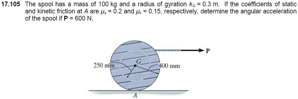 SOLVED: '17.105 The spool has a mass f 100 kg and a radius of gyration Ko = 0.3 m. If the ...