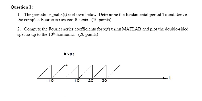 Question 1: 1. The periodic signal x(t) is shown below. Determine the ...