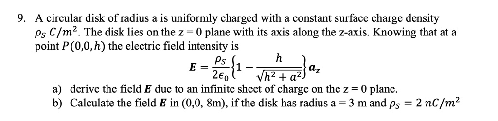 9 a circular disk of radius a is uniformly charged with a constant ...