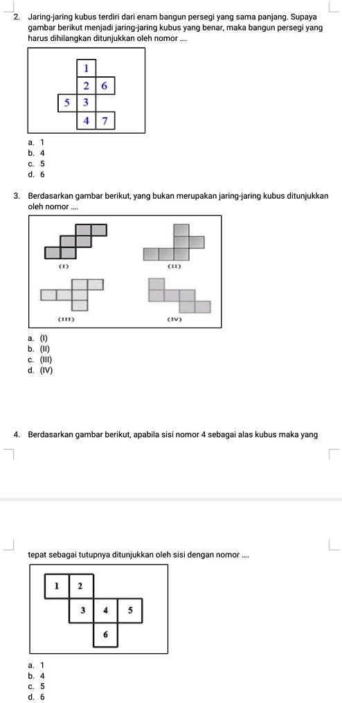 Solved Kak Bantu Jangan Ngasal Makasih Jaring Jaring Kubus Terdiri Dari Enam Bangun Persegi 