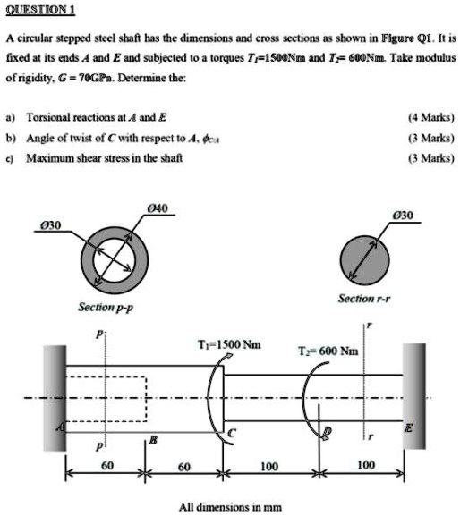 SOLVED: QUESTION1 A circular stepped steel shaft has the dimensions and ...