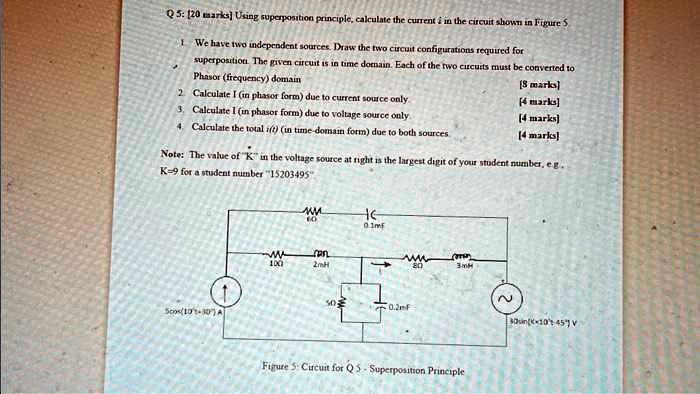 SOLVED: Texts: Q5: [20 Mar] Using the superposition principle, calculate the current (i) in the ...