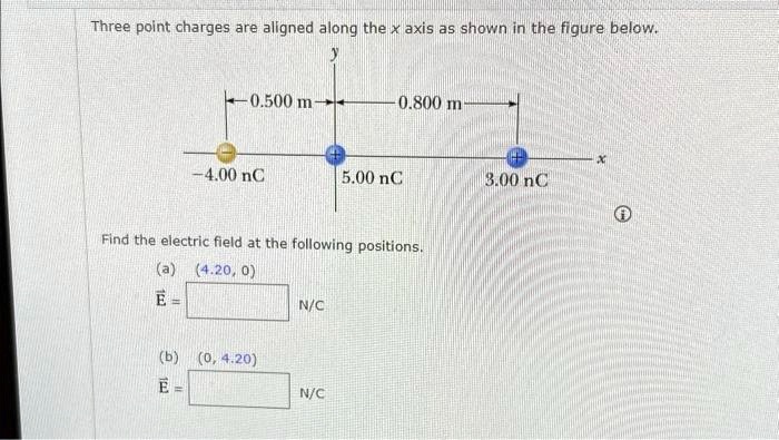 SOLVED: Need help understanding this too :) Three point charges are aligned along the axis as ...