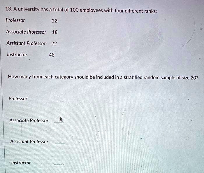 13a university has a total of 100 employees with four different ranks ...
