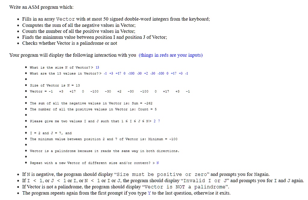 Solved Write An Asm Program Which Fills In An Array Vector With At Most 50 Signed Double Word