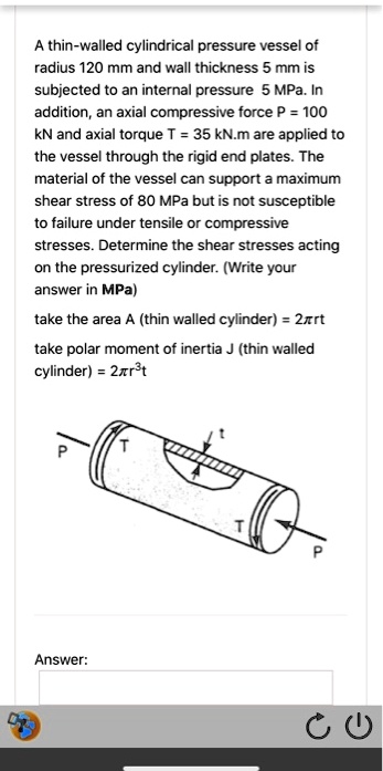 A thin-walled cylindrical pressure vessel of radius 120 mm and wall ...
