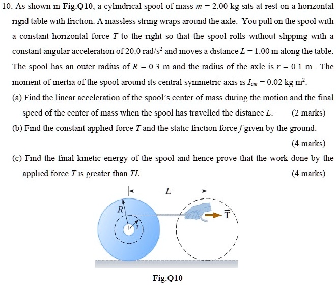10 as shown in fig q10 cylindrical spool of mass m 200 kg sits at rest ...