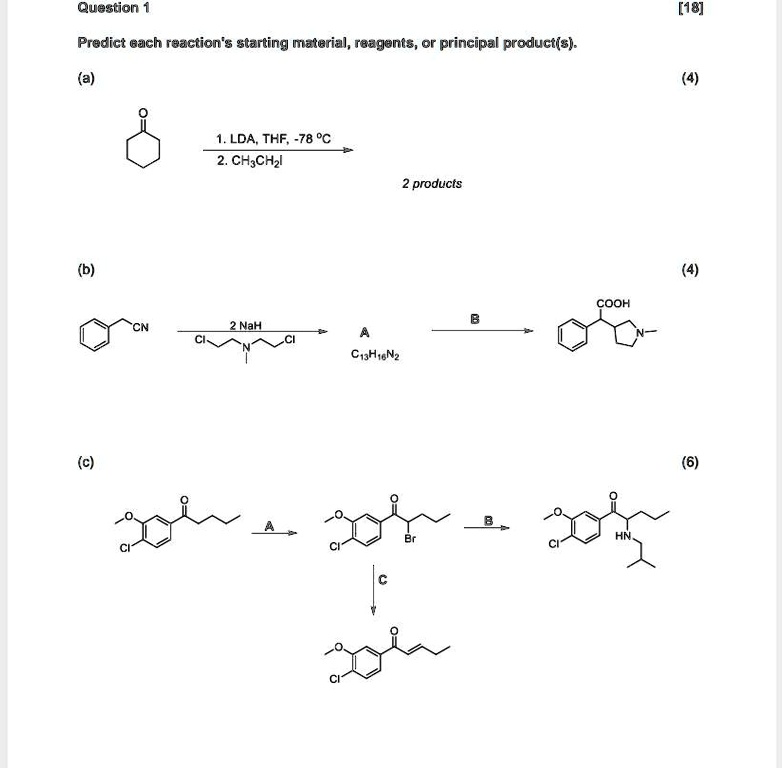 SOLVED: Predict the starting material, reagents, or principal product(s ...