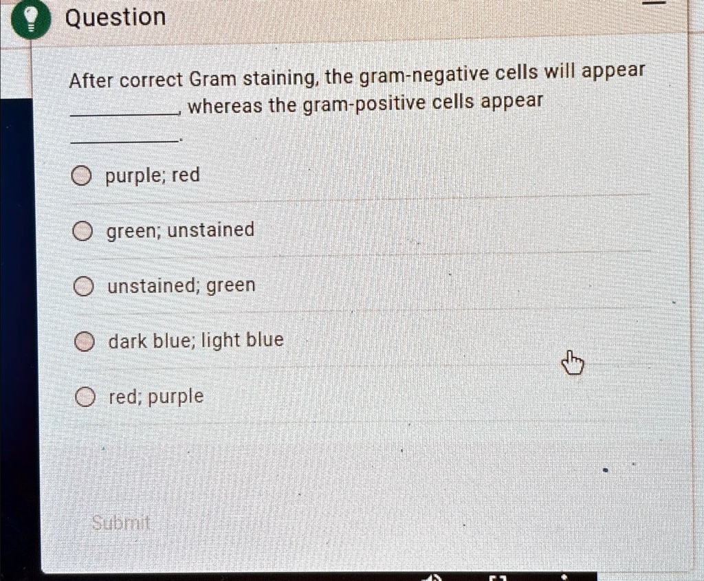 SOLVED: After correct Gram staining, the gram-negative cells will ...