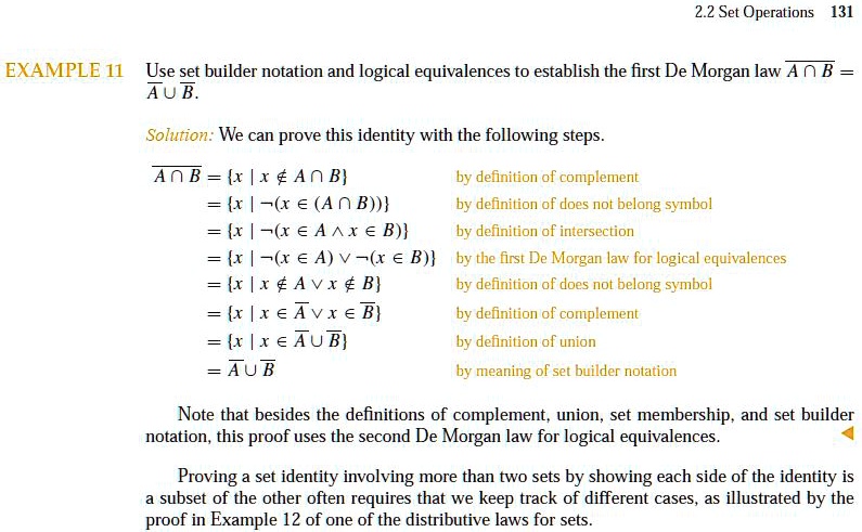 SOLVED: 2.2 Set Operations 131 EXAMPLE 11: Use set builder notation and ...