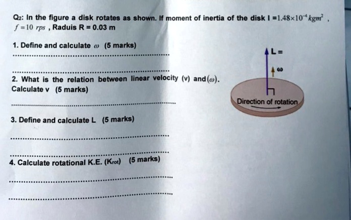 SOLVED: Q1: In the figure, the disk rotates as shown. If the moment of ...