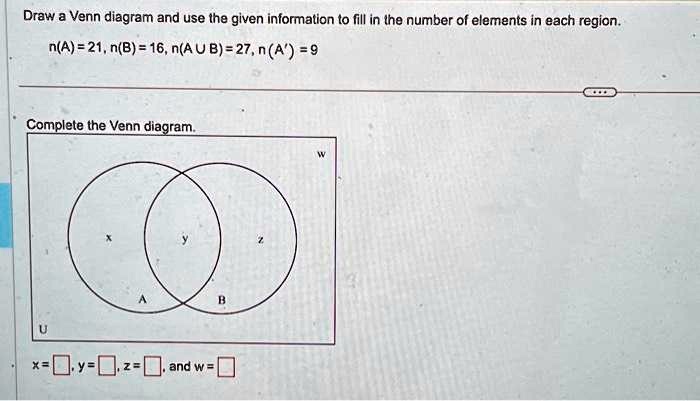 SOLVED: Draw a Venn diagram and use the given information to fill in ...