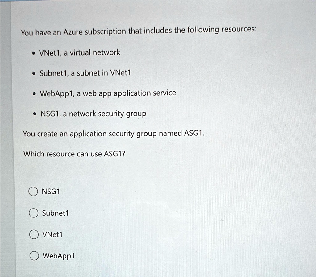 You Have An Azure Subscription That Includes The Following Resources